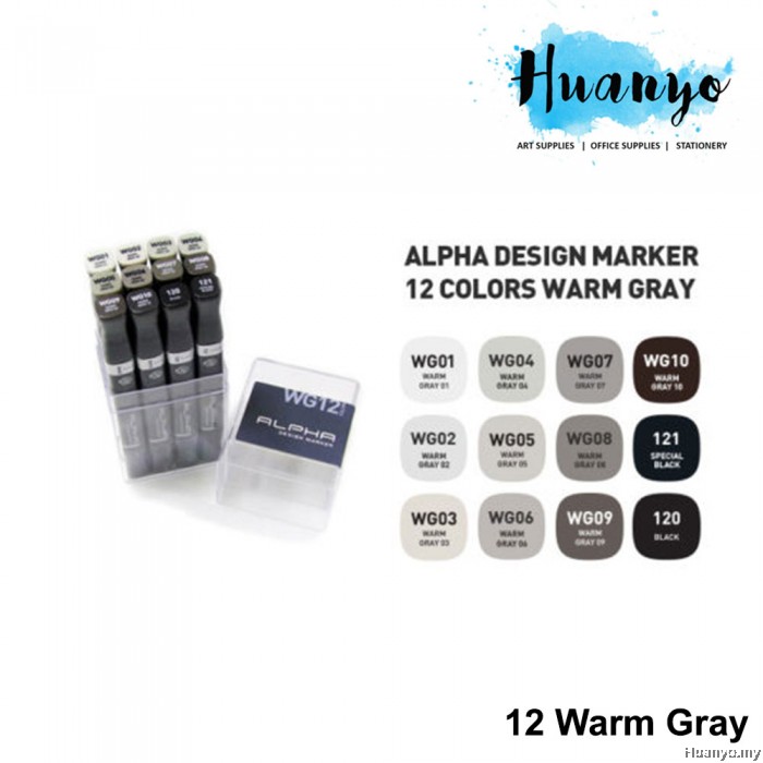 Alpha Design Twin Marker Warm Gray Set (Colours of 12)