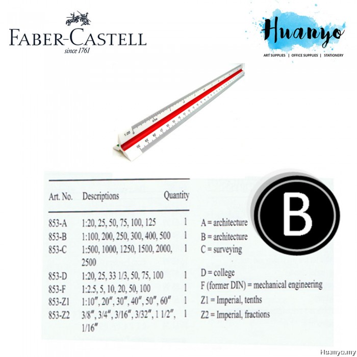 Faber-Castell Architect Technical Drafting Triangular Scale Ruler 853 ...