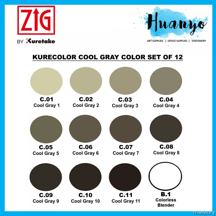 Zig Kurecolor Twin WS Colour Color Marker Cool Gray / Warm Gray / Gray ...