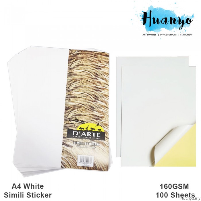 D'Arte Inkjet Laser Printing Simili White Sticker Paper 100 Sheets Pack ...