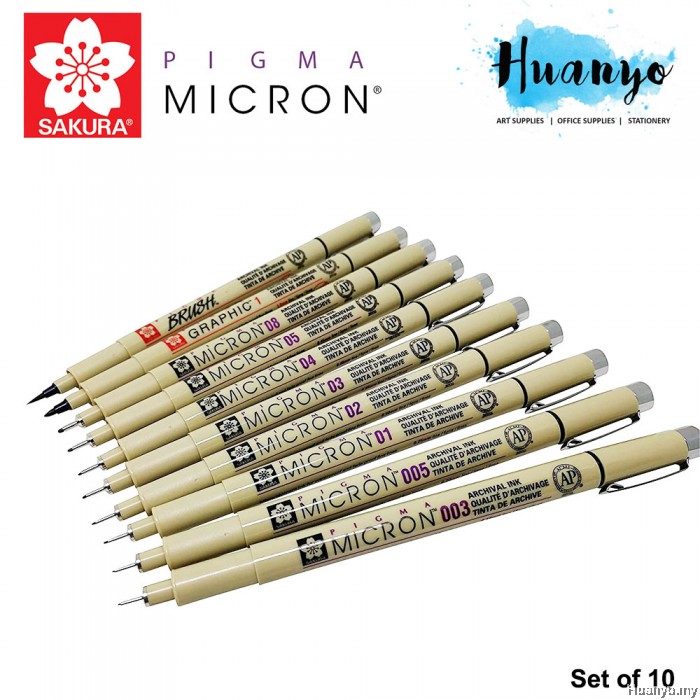 Sakura Pigma Micron Technical Drawing Pen Black (Set of 10) - [003, 005 ...