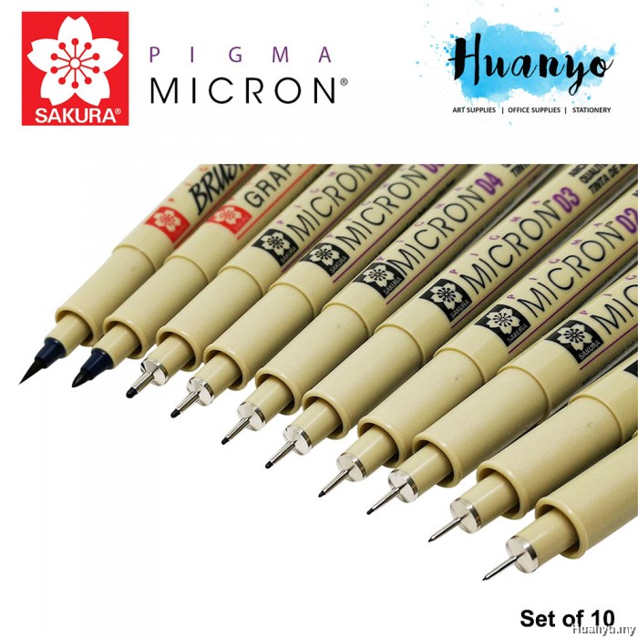 Sakura Pigma Micron Technical Drawing Pen Black (Set of 10) - [003, 005 ...