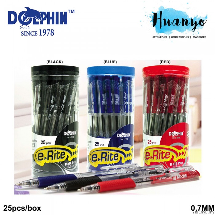 Dolphin E Rite Retractable Ball Pen 0.7MM Value Set Pack Black/Blue/Red ...