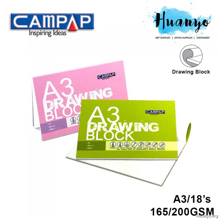 CAMPAP Drawing Paper Pad Block A3 Size 18 Sheets (165GSM /200GSM )