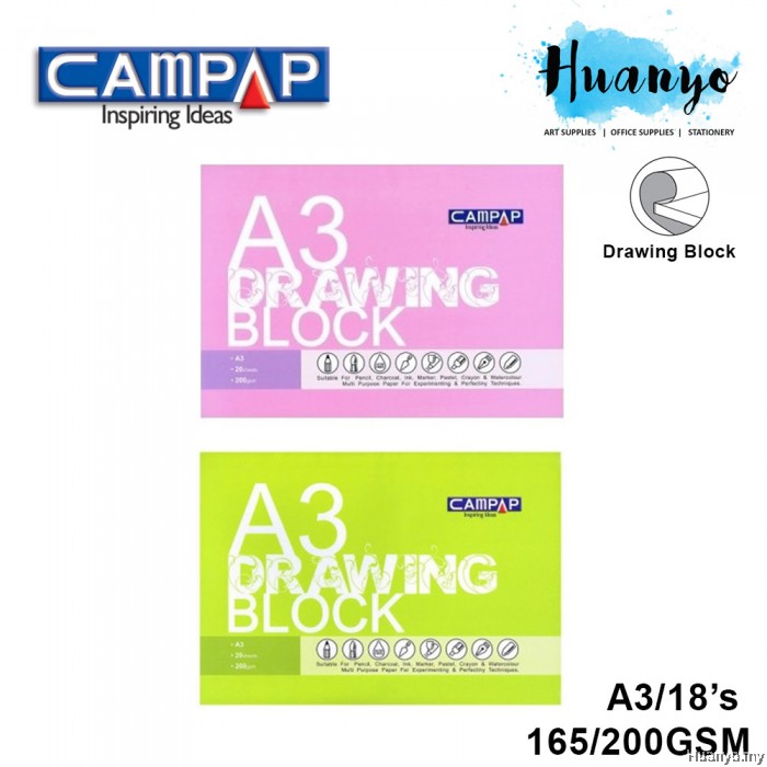 CAMPAP Drawing Paper Pad Block A3 Size 18 Sheets (165GSM /200GSM )