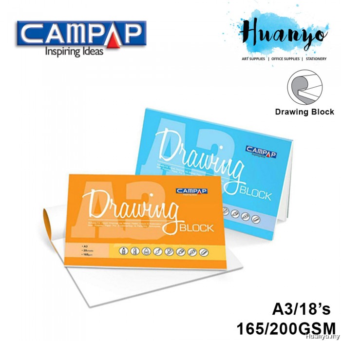 CAMPAP Drawing Paper Pad Block A3 Size 18 Sheets (165GSM /200GSM )
