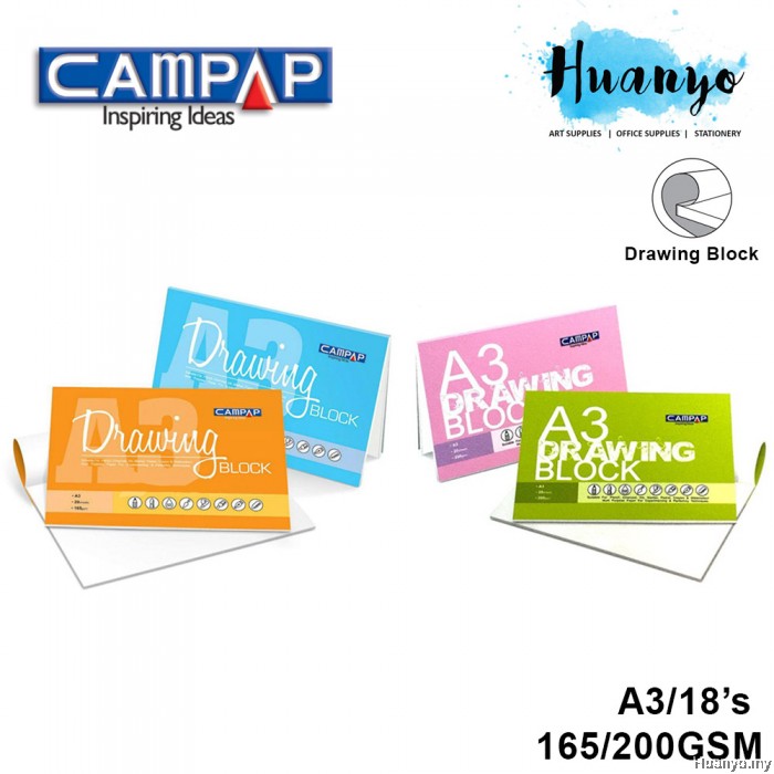 CAMPAP Drawing Paper Pad Block A3 Size 18 Sheets (165GSM /200GSM )