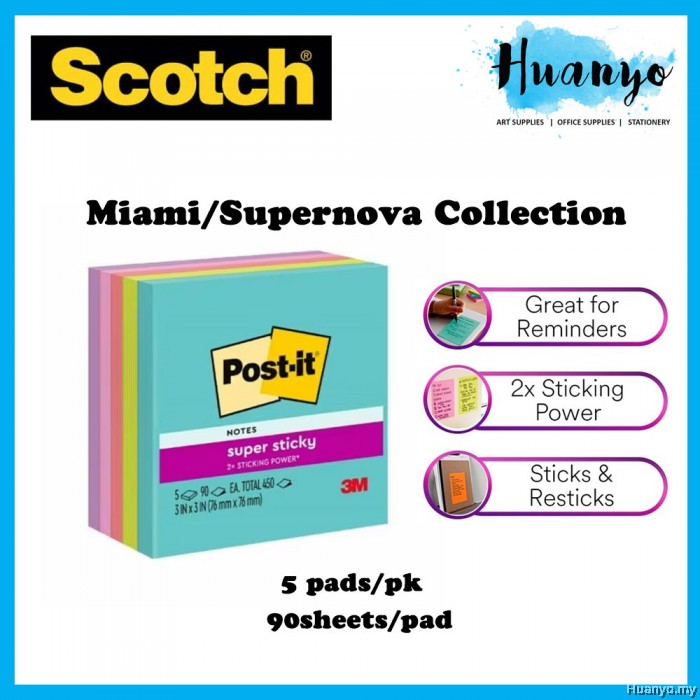 3M Post-it Super Sticky Notes World of Colour Series [3 x 3 inch, 4/5 ...