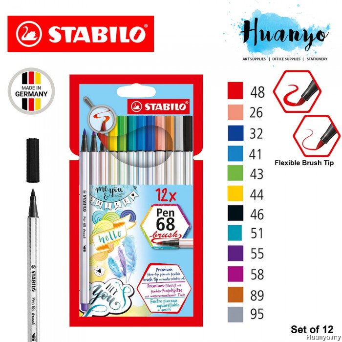 Stabilo Premium Calligraphy Drawing Water Colour Fibre Brush Tip Pen 68 ...