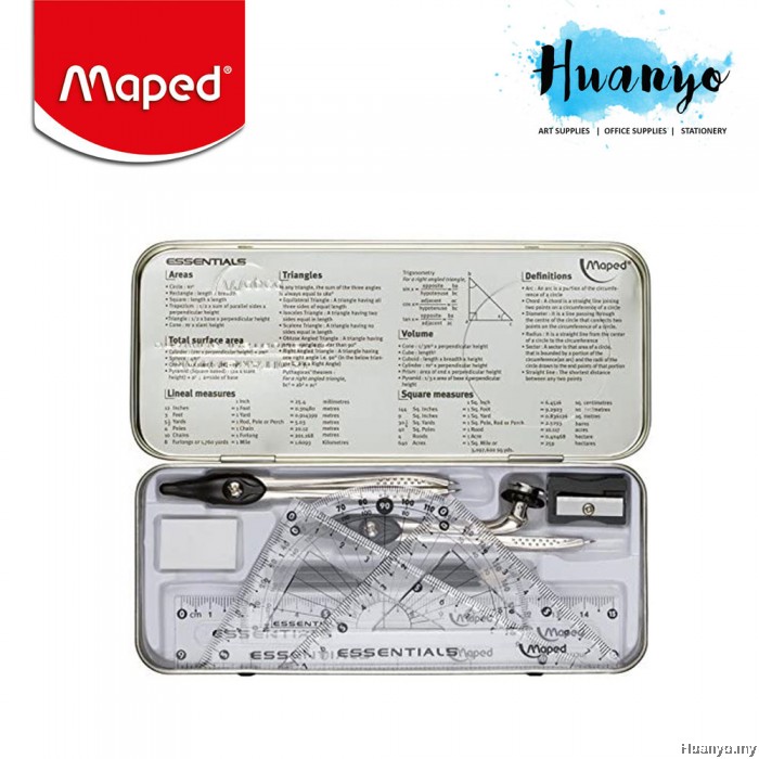 Maped Geometry Math Set with 2 Metal Compassess (Metal Tin Set of 9)