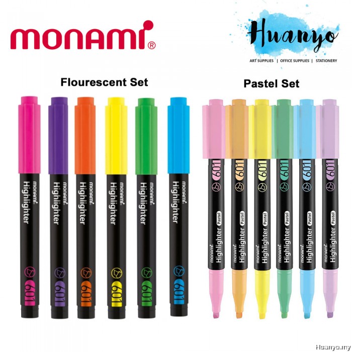 Monami Flourescent & Pastel Colour Highlighter Textliner Pen 601 (Set of 6)