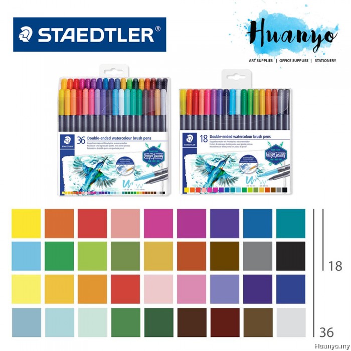 Staedtler Double-ended Twin Tip Water Colour Brush Pen (Set of 18 / 36)