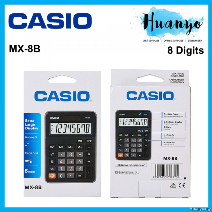 Casio Calculator MX-8B Mini Desk (8 Digit Display, Solar & Battery Powered)