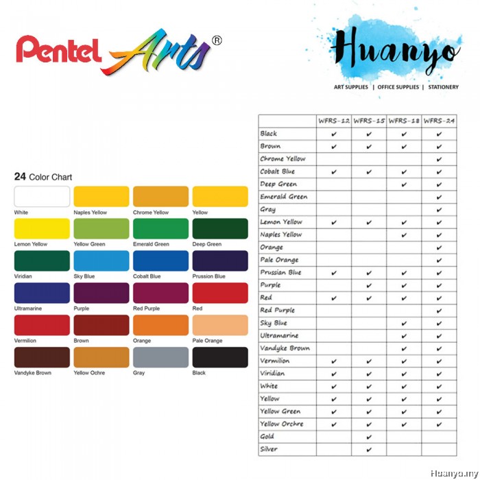 Pentel Arts Water Colour Set ( 12 / 15 / 18 / 24 Colours Set)