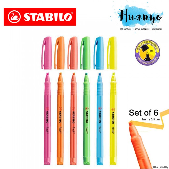 Stabilo Flash Slim Neon Highlighter Textliner Pen (Set of 6)
