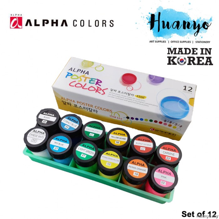 Alpha Poster Colour (Set of 12 Colors, 15ML Bottle)