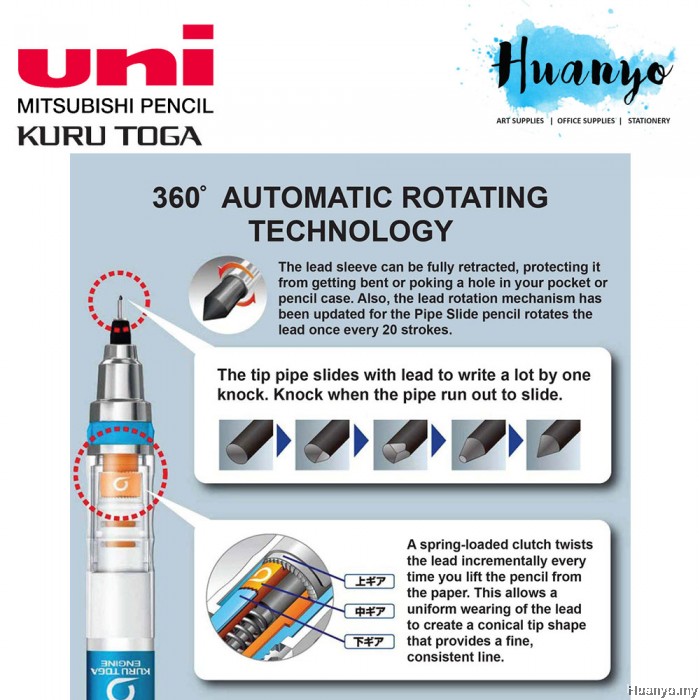 UNI Kuru Toga Automatic Lead Rotation Sharpening Clear Barrel Mechanical Pencil M5-450 (0.5 / 0.7MM)