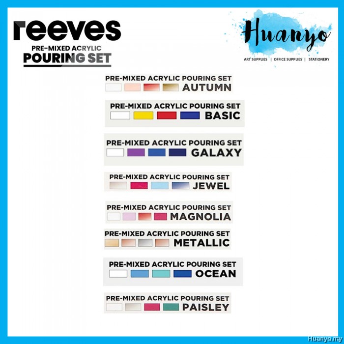 Reeves Pre-Mixed Acrylic Pouring Medium Painting Colour Set (Color Set ...