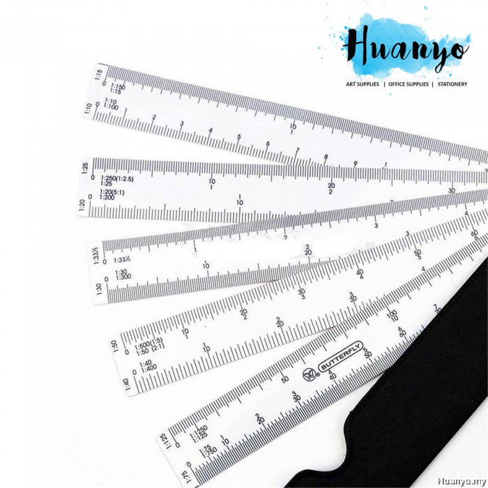 Butterfly Fan Shape Style Technical Drawing Scale Ruler (19 Scales, 1: ...