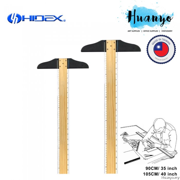 Hidex Wooden Double Side T Square Ruler (90cm,35 inch / 105cm,40 inch ...