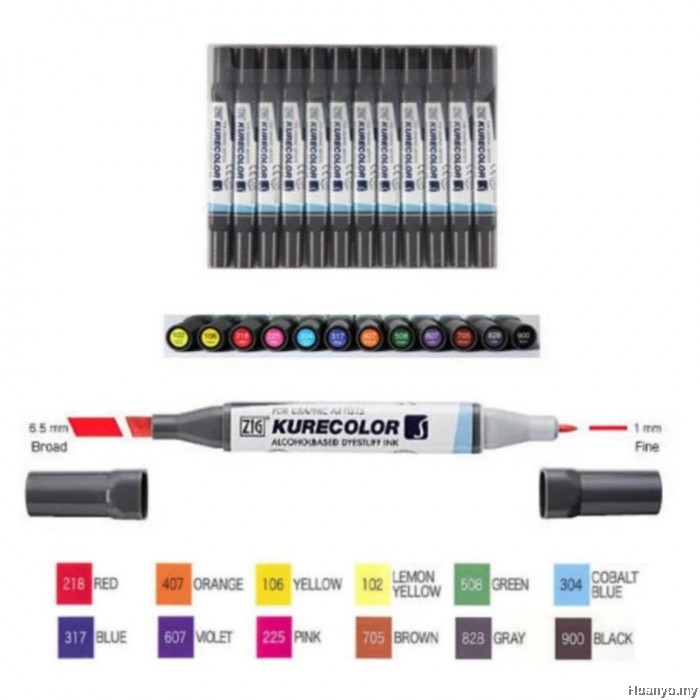 Zig Kurecolor Twin Colour Marker Set of 12 (Cool Grey / Warm Grey ...