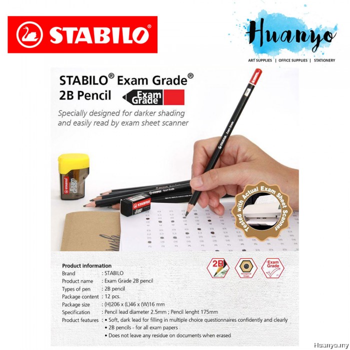 Stabilo Exam Grade 2B Graphite Pencil (Black & Colour Series, Set of 12 ...