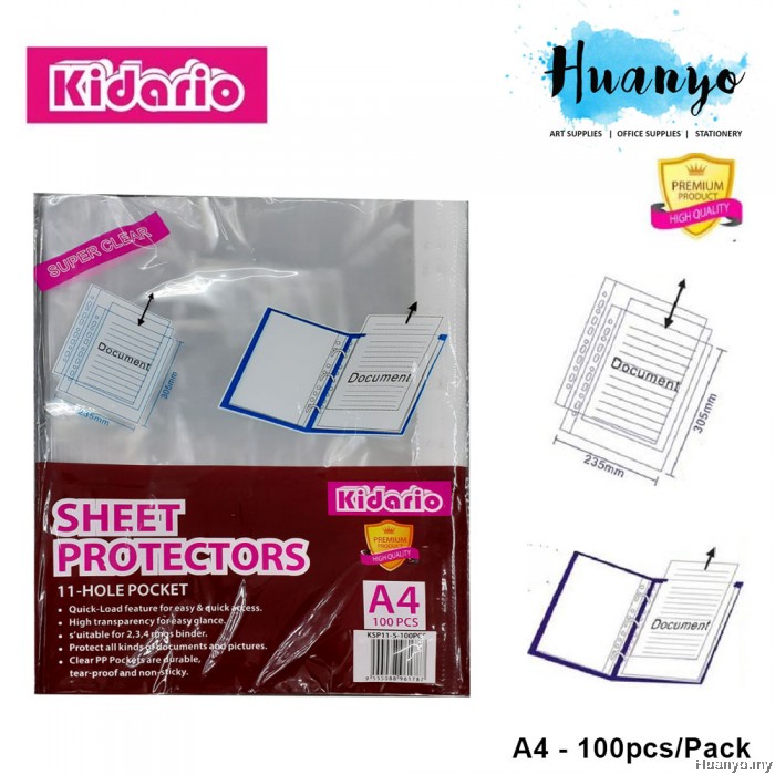 Kidario 11 holes Super Clear Thick Plastic Sheet Protector Pack (A4/100pcs)