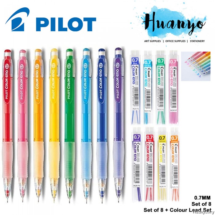 Pilot Color Eno Erasable Mechanical Pencils 0.7MM (Set of 8, Free 2 pcs ...