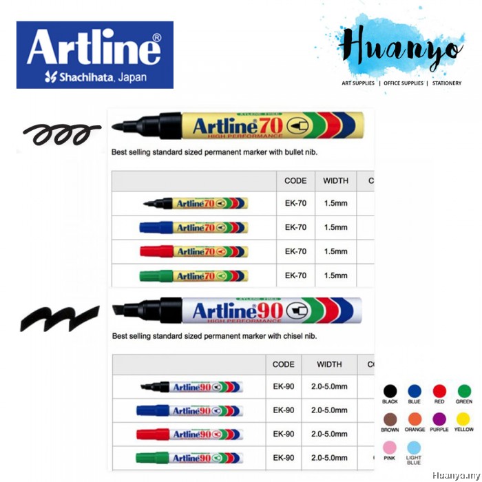 Artline 70 / 90 Permanent Colour Marker Pen (Bullet / Chisel Tip ...