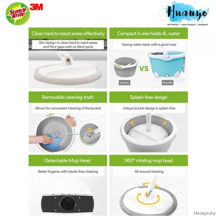 3M Scotch Brite 360° Compact Microfiber T6 Single Spin Mop Bucket Set ...