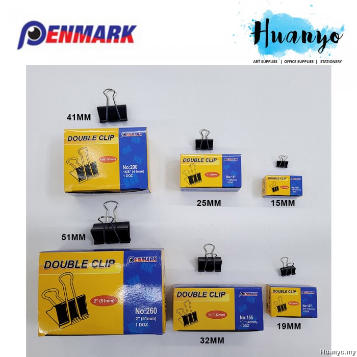 Penmark Metal Double Binder Clip (51MM,41MM,32MM,25MM,19MM,15MM) [12pcs ...