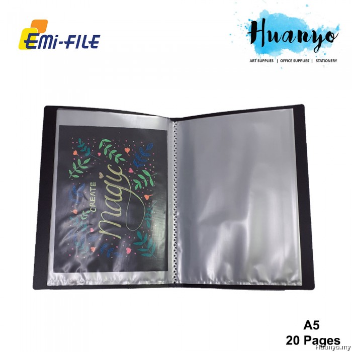 EMI PP Cover A5 Clear Book Holder File 20's (Black Colour, Potrait ...