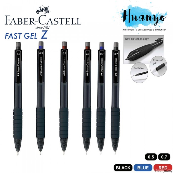 Faber-Castell Fast Gel Z Retractable Rubber Grip Gel Pen (Black/Blue ...