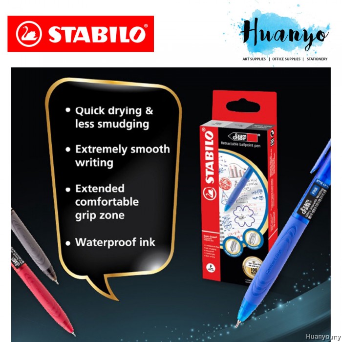 Stabilo Exam Grade 388 Retractable Ball Point Pen Waterproof Ink (Fine ...