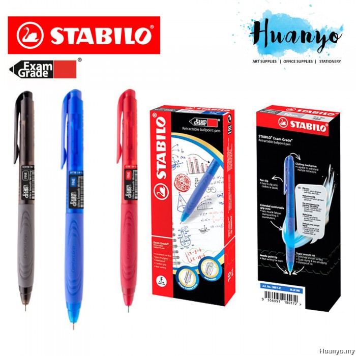 Stabilo Exam Grade 388 Retractable Ball Point Pen Waterproof Ink (Fine ...
