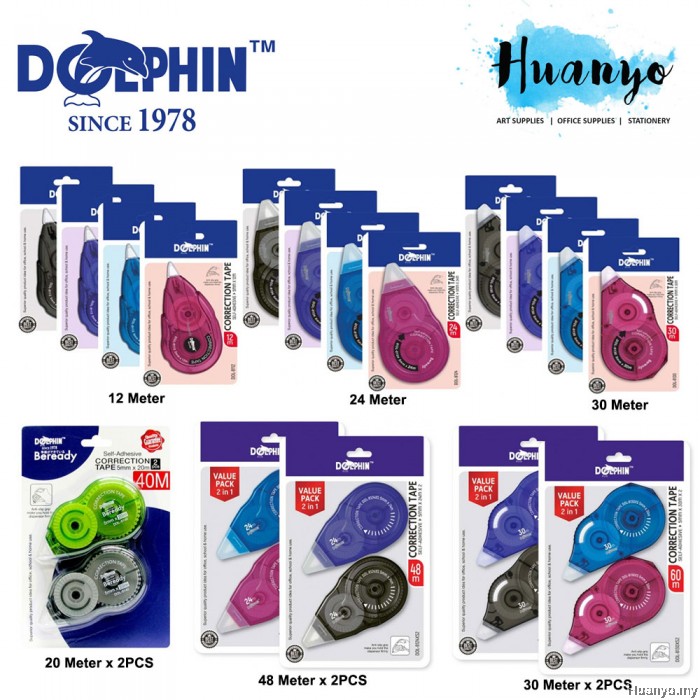Dolphin Correction Tape Large Capacity Value Pack Set (12/24/30/40 ...