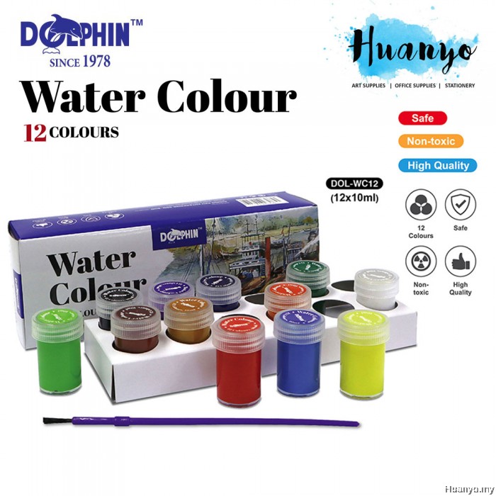 Dolphin Non-toxic Water Colour Set (Set of 12 Color, 10ML Bottle) DOL-WC12