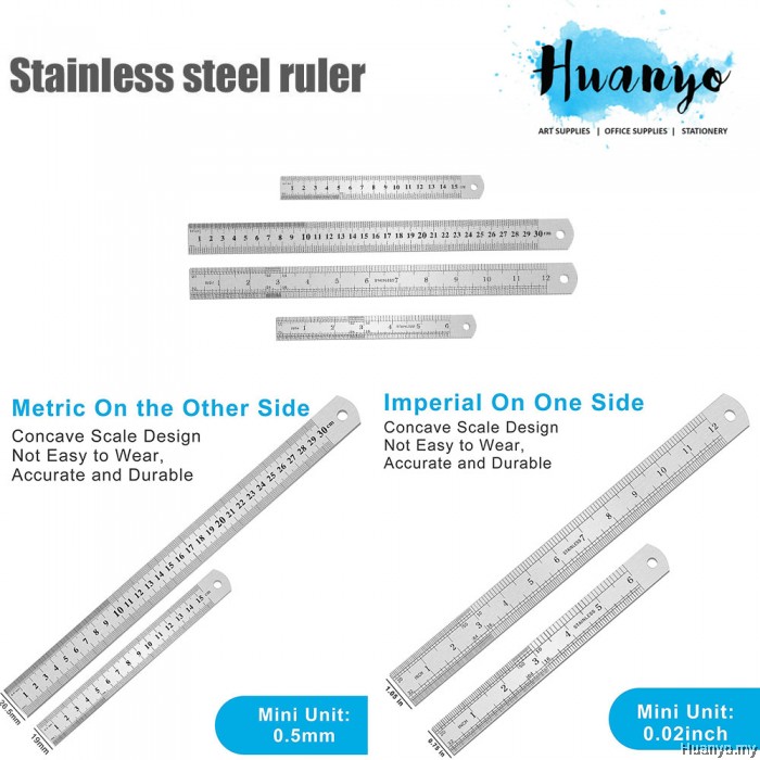 Standard Stainless Steel Metal Long Ruler with CM & Inch (15cm/ 6 inch ...