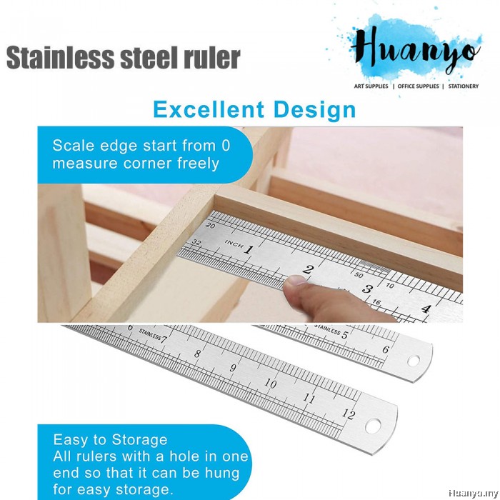 Standard Stainless Steel Metal Long Ruler with CM & Inch (15cm/ 6 inch ...