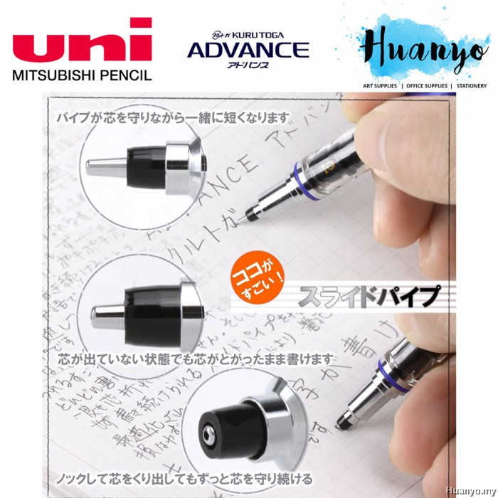 UNI Kuru Toga Advance 2X Speed Automatic Lead Rotation Sharpening Clear Barrel Mechanical Pencil ...