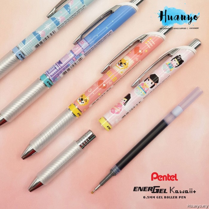 Energel Kawaii +4 Retractable Gel Roller Pen 0.5MM, Blue Ink (Limited Edition Floral Series)