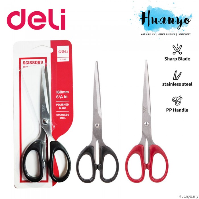 Deli Scissors 6034 160MM (Black / Red)