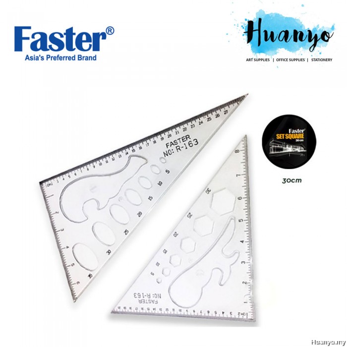 Faster Plastic Clear Set Square Ruler 30cm (2 Pcs Set)