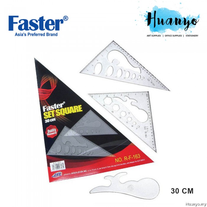 Faster Plastic Clear Set Square Ruler 30cm (2 Pcs Set)