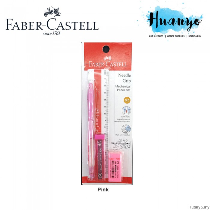 Faber-Castell Mechanical Pencil Needle Grip with Leads, Ruler & Eraser ...
