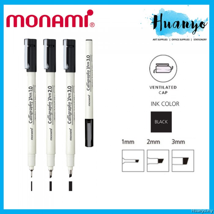 Monami Calligraphy Khat Arabic Jawi Pen (Flat/Chisel Tip - 1.0MM, 2.0MM ...