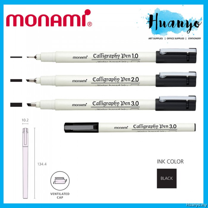 Monami Calligraphy Khat Arabic Jawi Pen (Flat/Chisel Tip - 1.0MM, 2.0MM ...