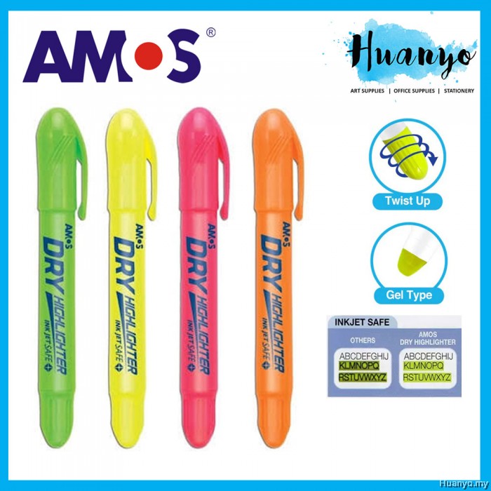 Amos Dry Highlighter INK-JET Safe (Green/Orange/Pink/Yellow)