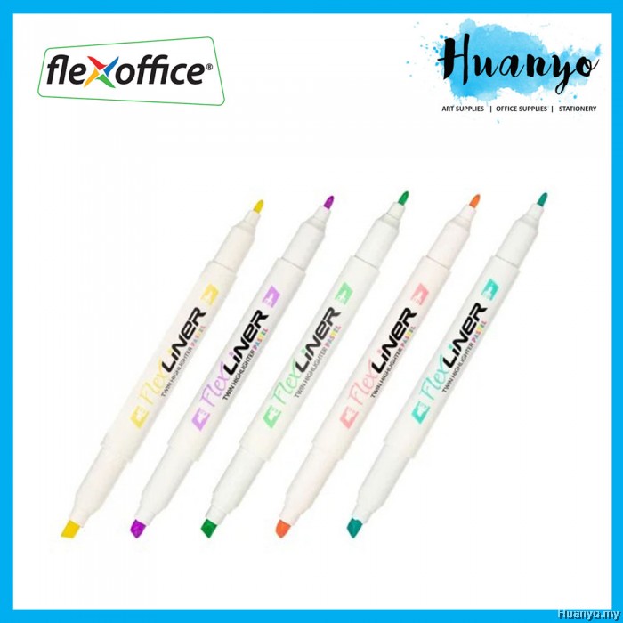 Flexoffice Pastel / Fluorescent Colour Twin Highlighter Flexliner Pen ...