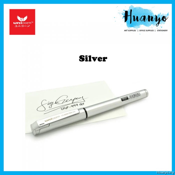 Unicorn Black Ink Gel Sign Pen 999 1.0MM (Gold / Silver Barrel) UGP-999GX